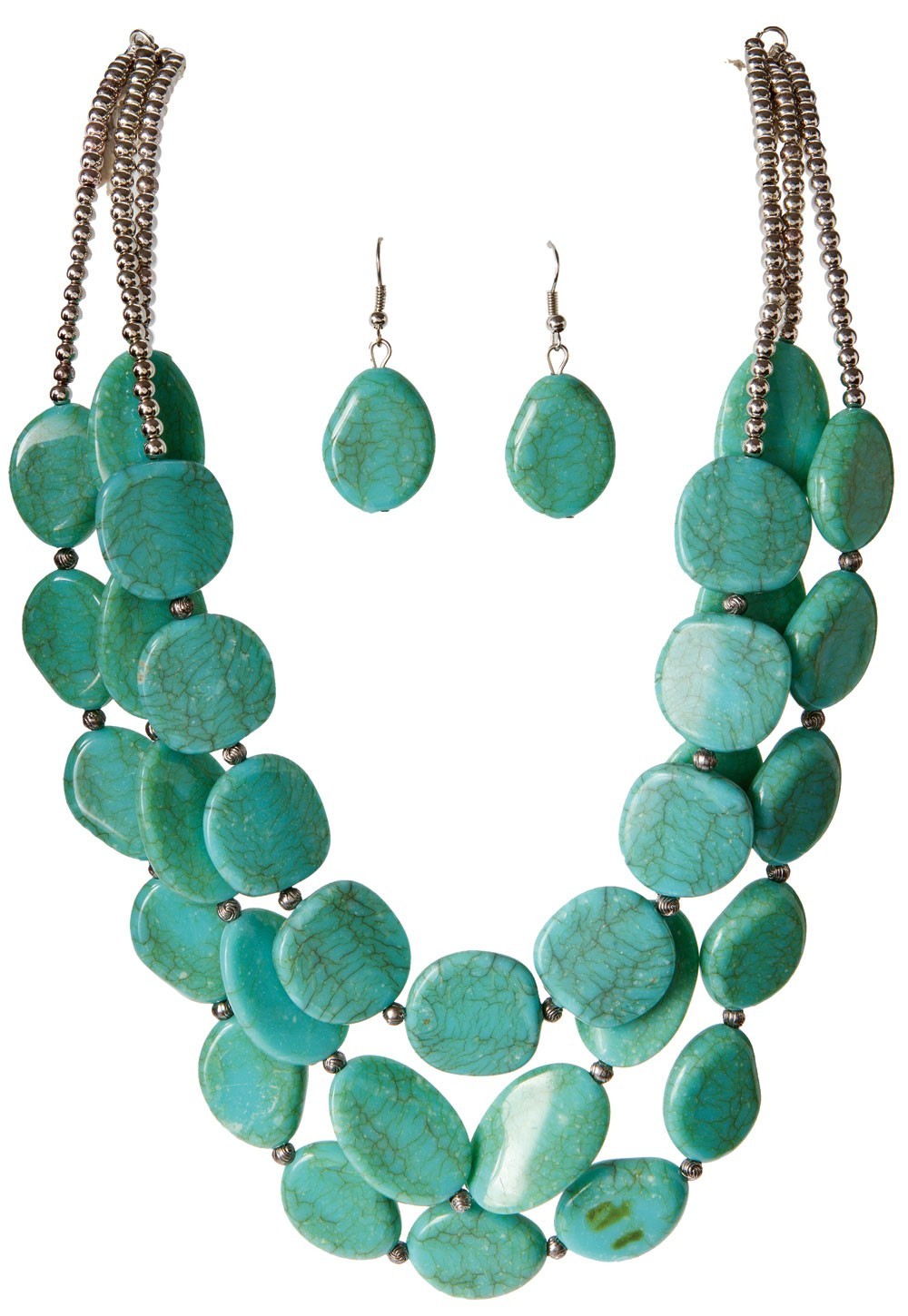 Oval Shaped Faux Turquoise Stone Necklace - The Silver Seahorse
